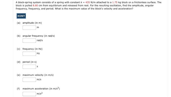 Solved A block-spring system consists of a spring with | Chegg.com