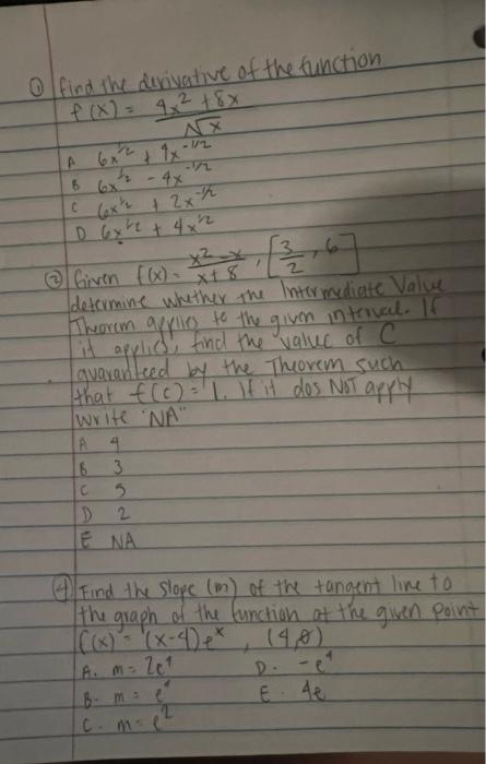 Solved find the derivative of the function f (x) = 4.² +8% | Chegg.com
