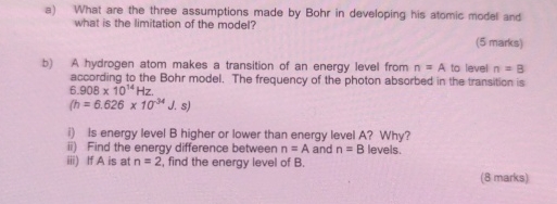 Solved a) ﻿What are the three assumptions made by Bohr in | Chegg.com