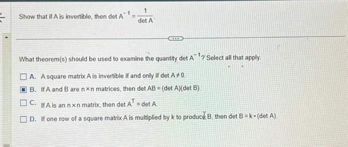Solved 1 Show That If A Is Invertible Then Det A 1 1 Det 