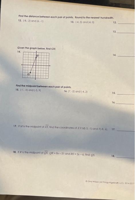 Solved Find the distance botween eoch pair of points. Round | Chegg.com
