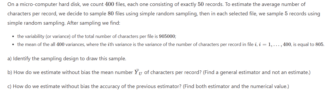 Solved On a micro-computer hard disk, we count 400 ﻿files, | Chegg.com