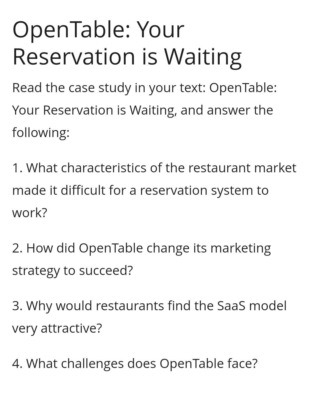 Solved Reservation is Waiting Read the case study in your | Chegg.com