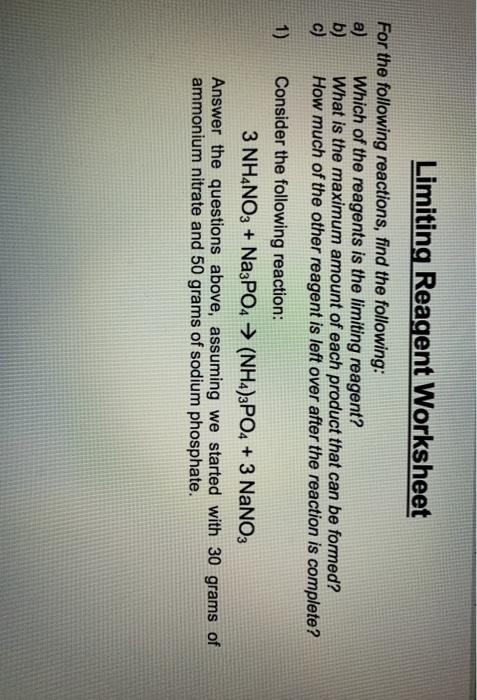 Solved Limiting Reagent Worksheet For the following | Chegg.com