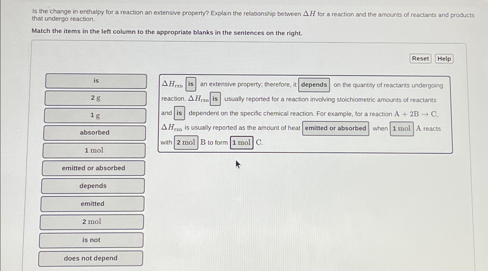 Solved Is the change in enthalpy for a reaction an extensive | Chegg.com