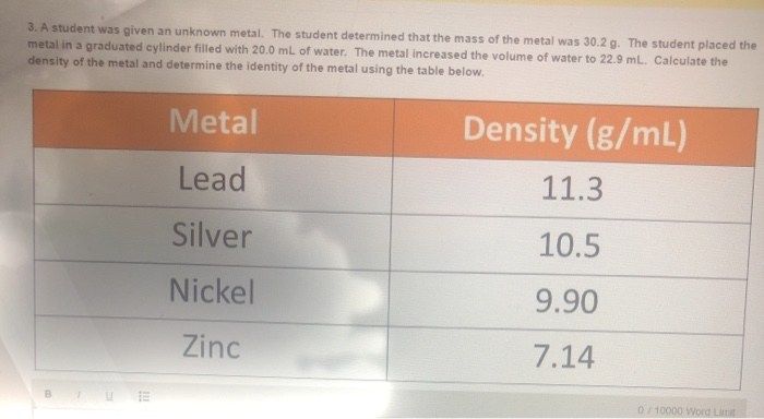 Solved 3. A student was given an unknown metal. The student | Chegg.com