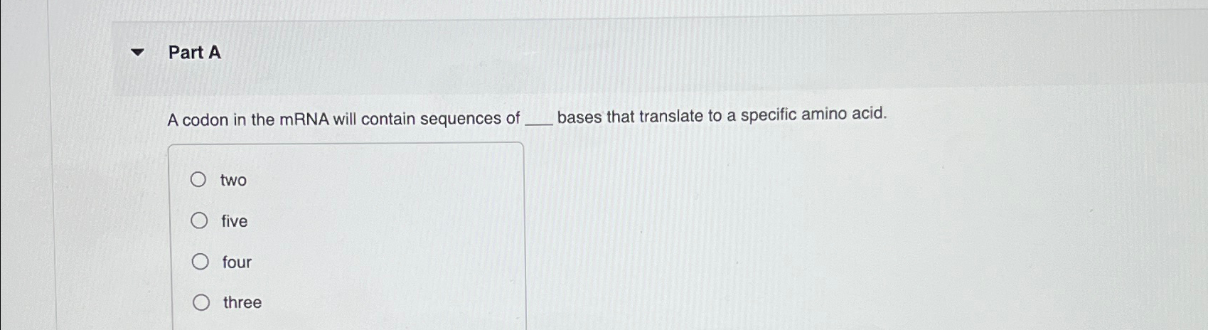 Part AA codon in the mRNA will contain sequences of | Chegg.com