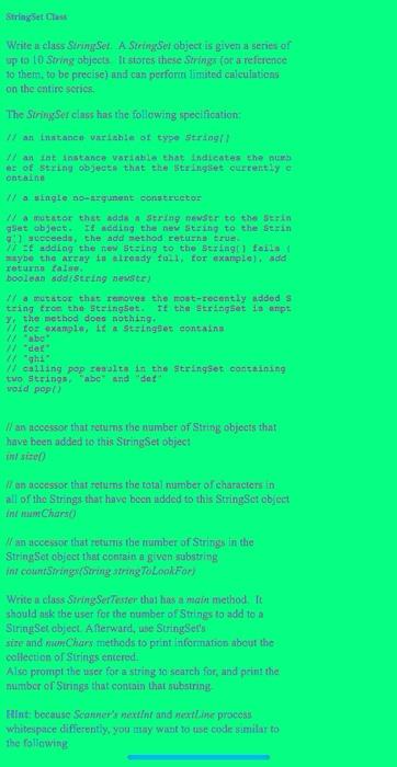 Solved String Set Class Write A Class String Set A String 6987