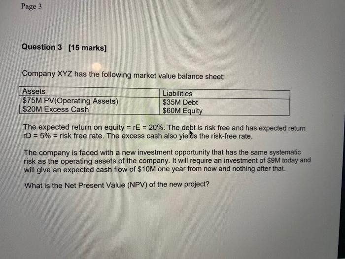 Solved Page 3 Question 3 15 Marks Company Xyz Has The 
