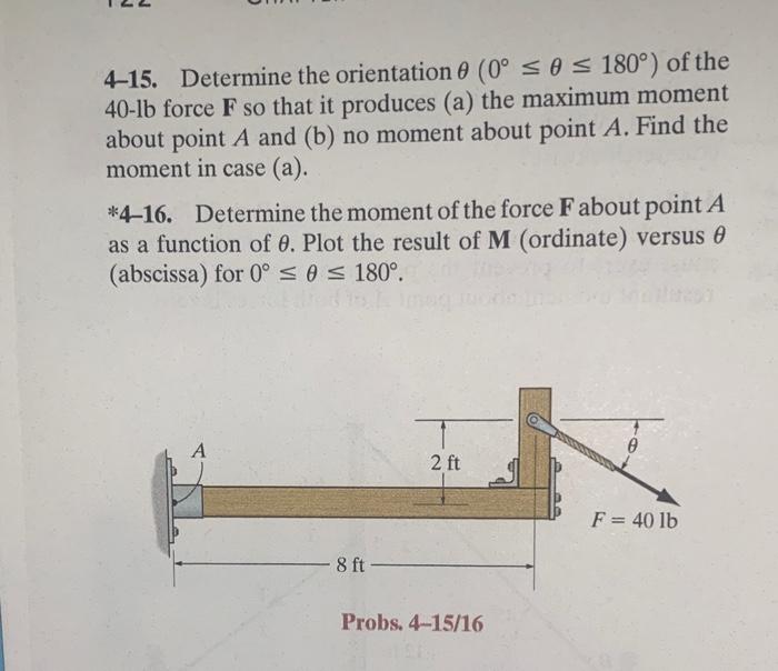 Solved 4 15 Determine The Orientation θ 0∘≤θ≤180∘ Of The