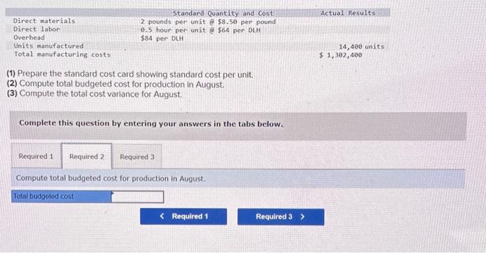 Solved Exercise 23-7 (Algo) Standard cost per unit, total | Chegg.com