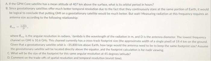 Solved The GPM Microwave Imager (GMI E) is a multichannel | Chegg.com