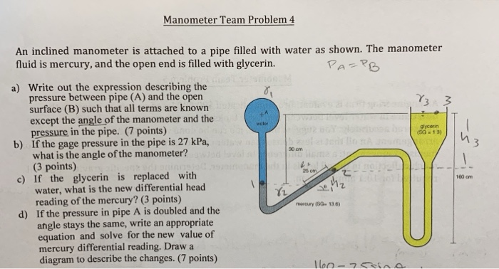 Solved Manometer Team Problem 4 An inclined manometer is | Chegg.com