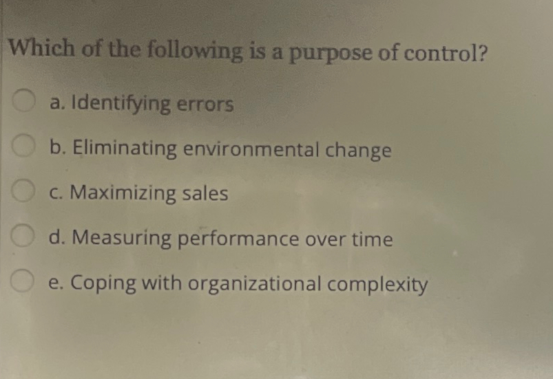 Solved Which of the following is a purpose of control?a. | Chegg.com