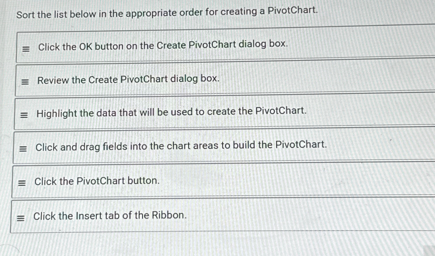 Solved Sort the list below in the appropriate order for | Chegg.com