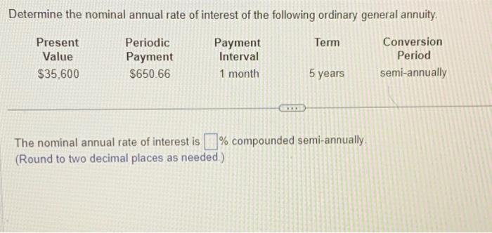 Solved Determine the nominal annual rate of interest of the | Chegg.com