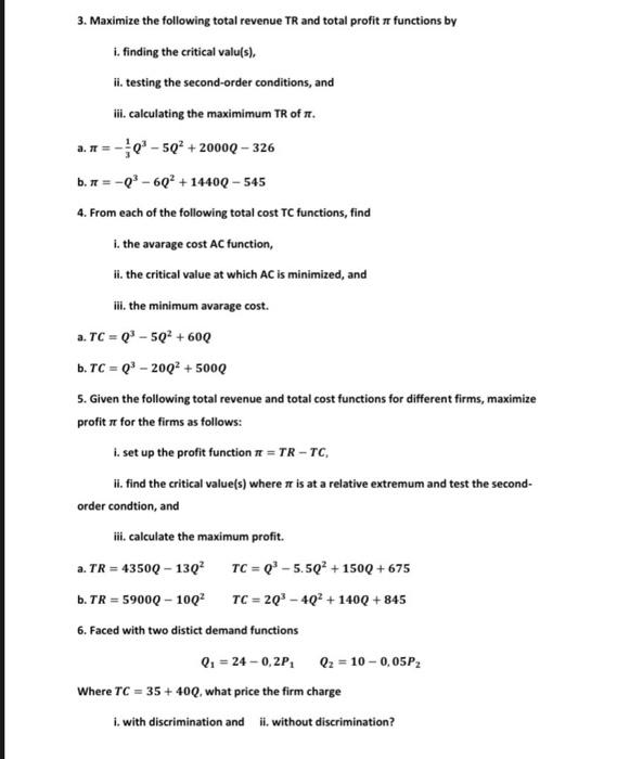 Solved 3. Maximize the following total revenue TR and total | Chegg.com
