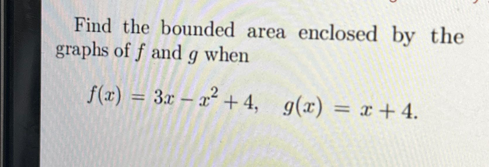 Solved Find the bounded area enclosed by the graphs of f | Chegg.com