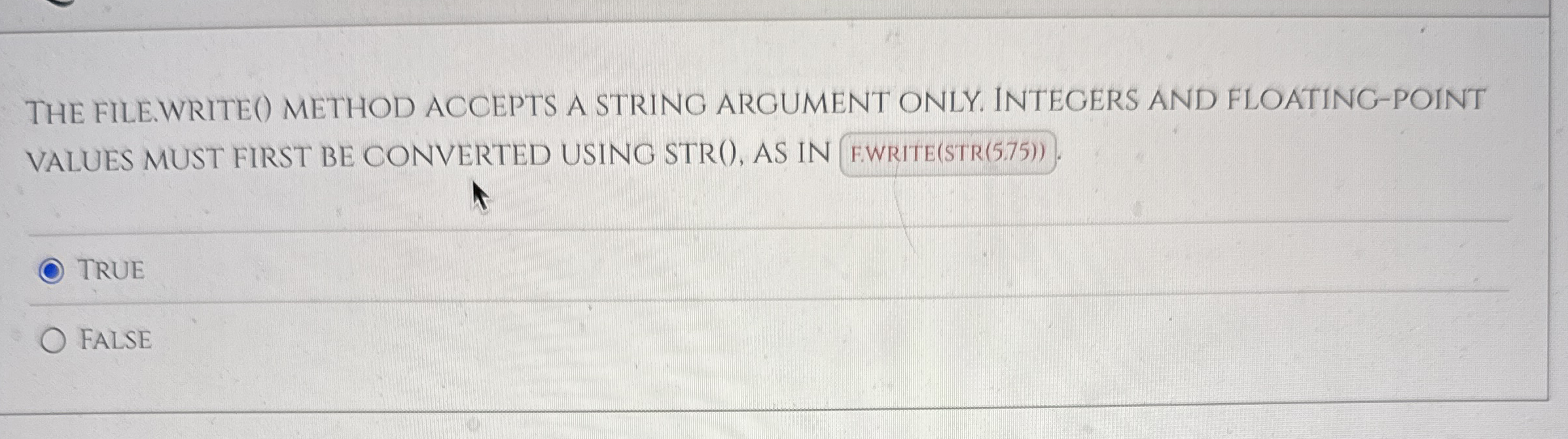 Solved THE FILE.WRITE() ﻿METHOD ACCEPTS A STRING ARGUMENT | Chegg.com