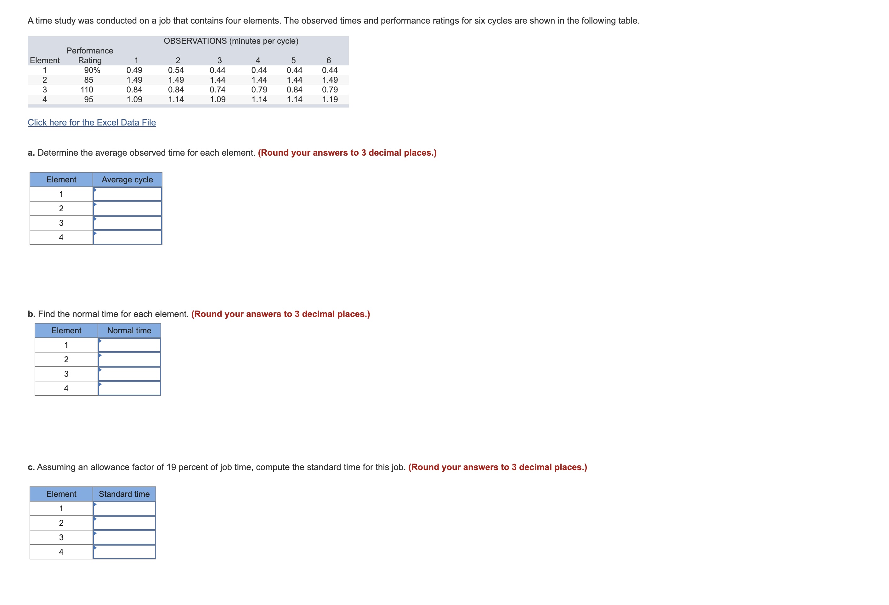 Solved A time study was conducted on a job that contains | Chegg.com