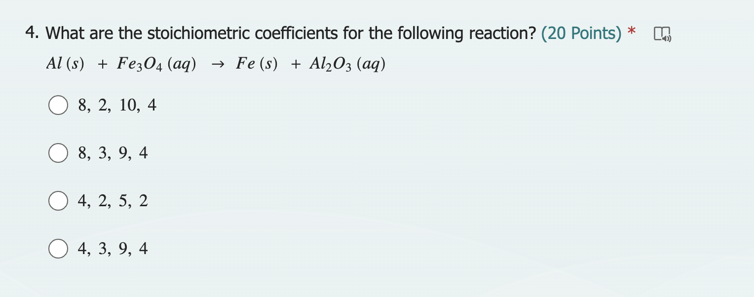 Solved What are the stoichiometric coefficients for the | Chegg.com