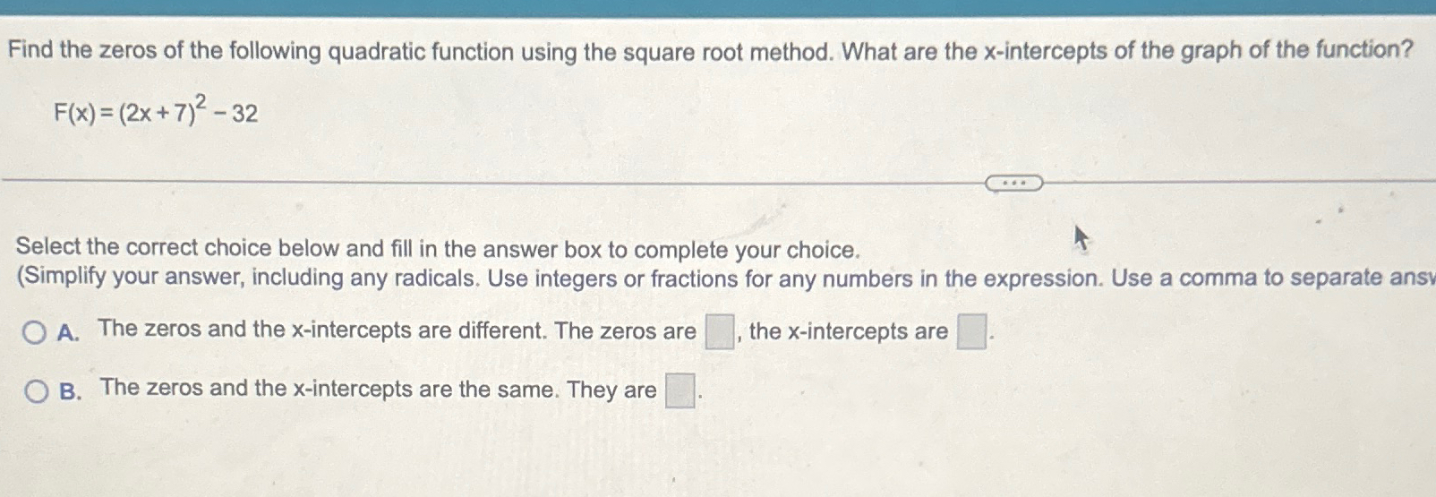 Solved Find the zeros of the following quadratic function | Chegg.com