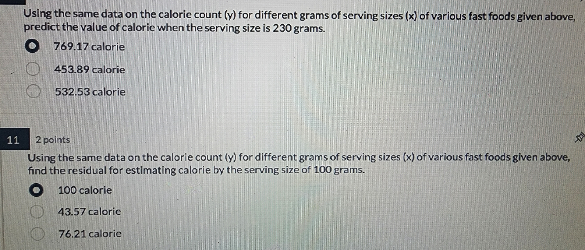 Using the same data on the calorie count ( y ) ﻿for | Chegg.com