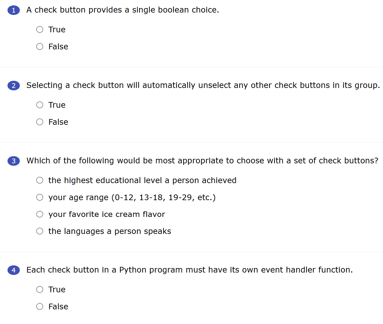 Solved A check button provides a single boolean | Chegg.com