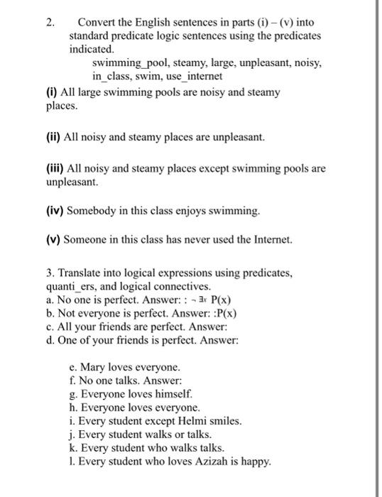 Solved 2. Convert the English sentences in parts (i) −(v) | Chegg.com