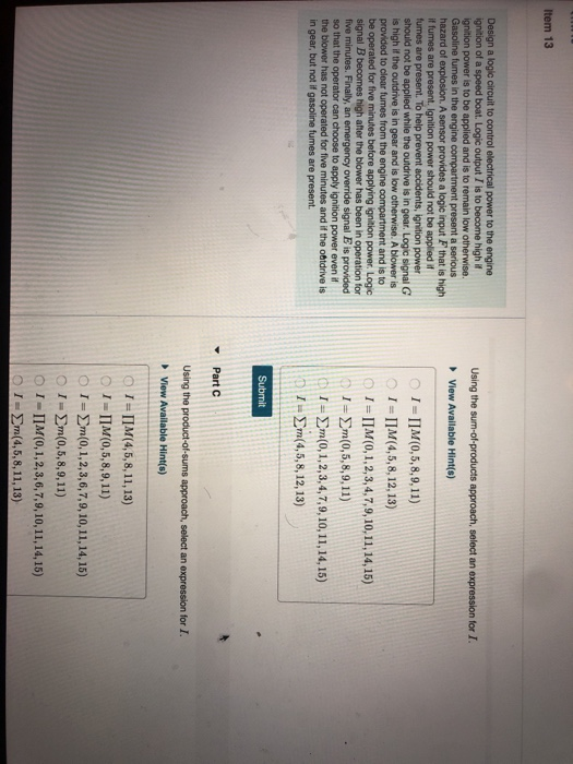 Solved Item 13 Using the sum of products approach, select an | Chegg.com
