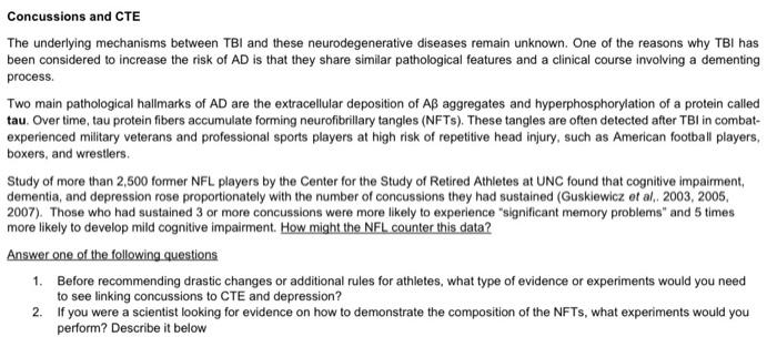 Solved Concussions and CTE The underlying mechanisms between | Chegg.com