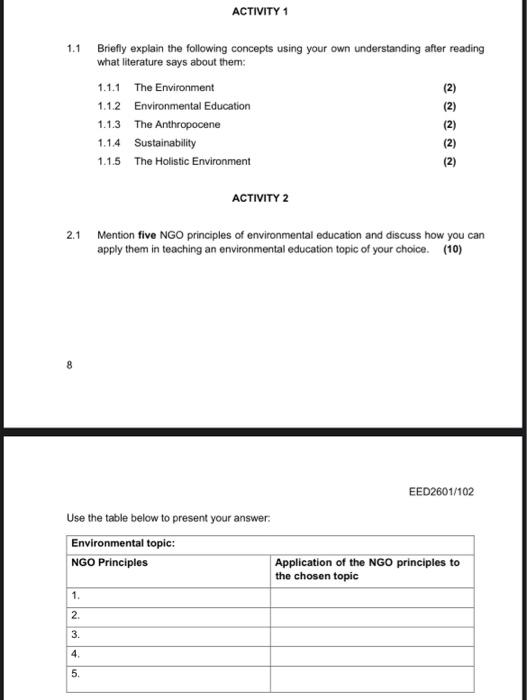 Solved 1.1 Briefly explain the following concepts using your | Chegg.com