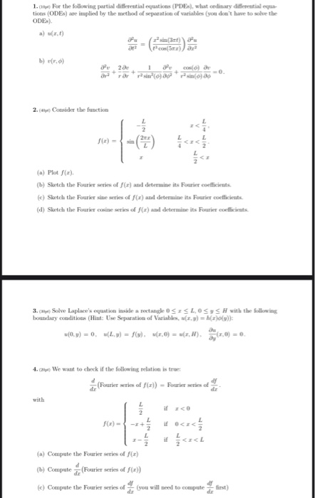 Solved 1.10 For the following partial differential equations | Chegg.com