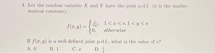 Solved 4. Let the random variable X and Y have the joint | Chegg.com