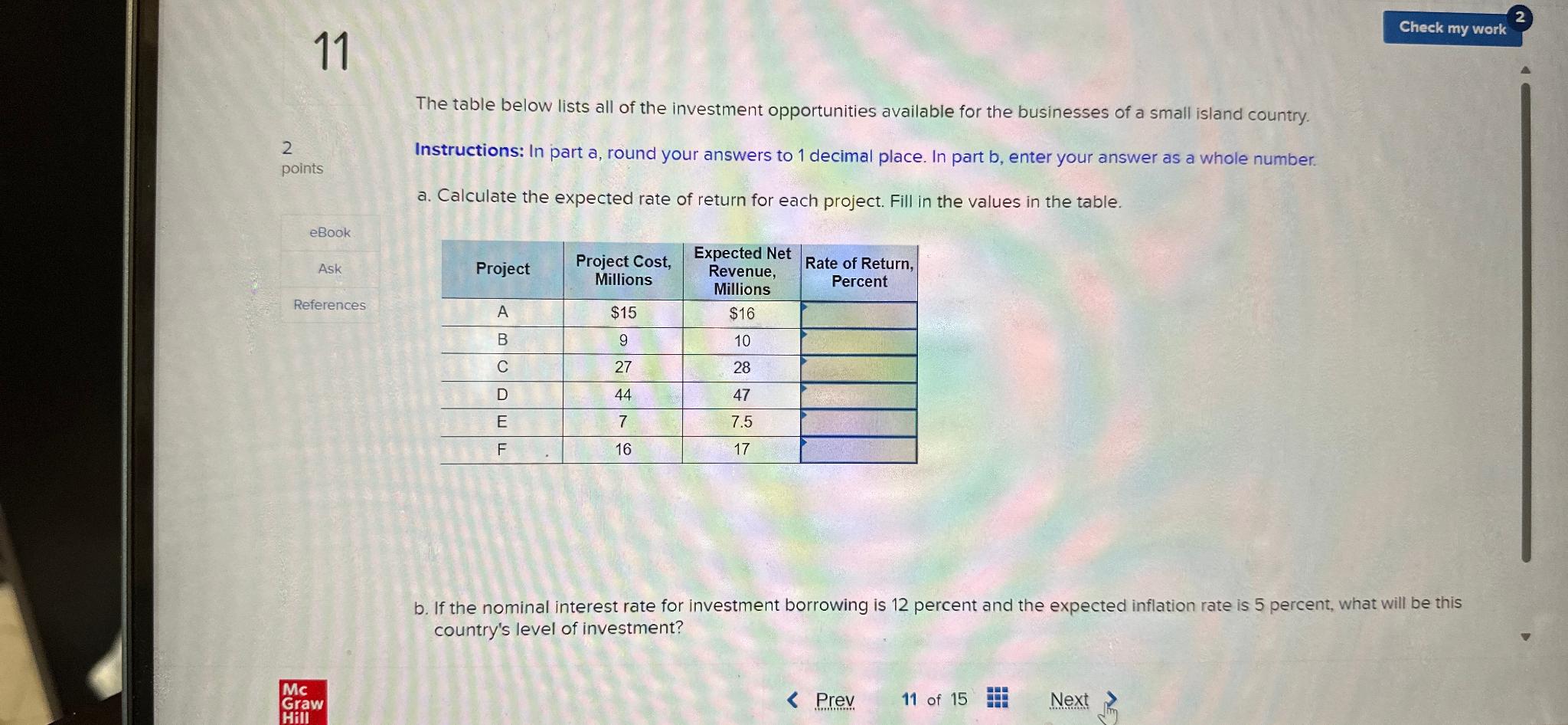 Solved 11Check my work2The table below lists all of the | Chegg.com