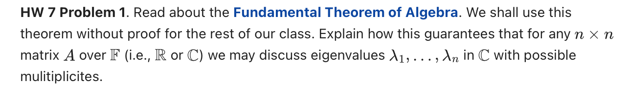 Solved HW 7 ﻿Problem 1. ﻿Read about the Fundamental Theorem | Chegg.com