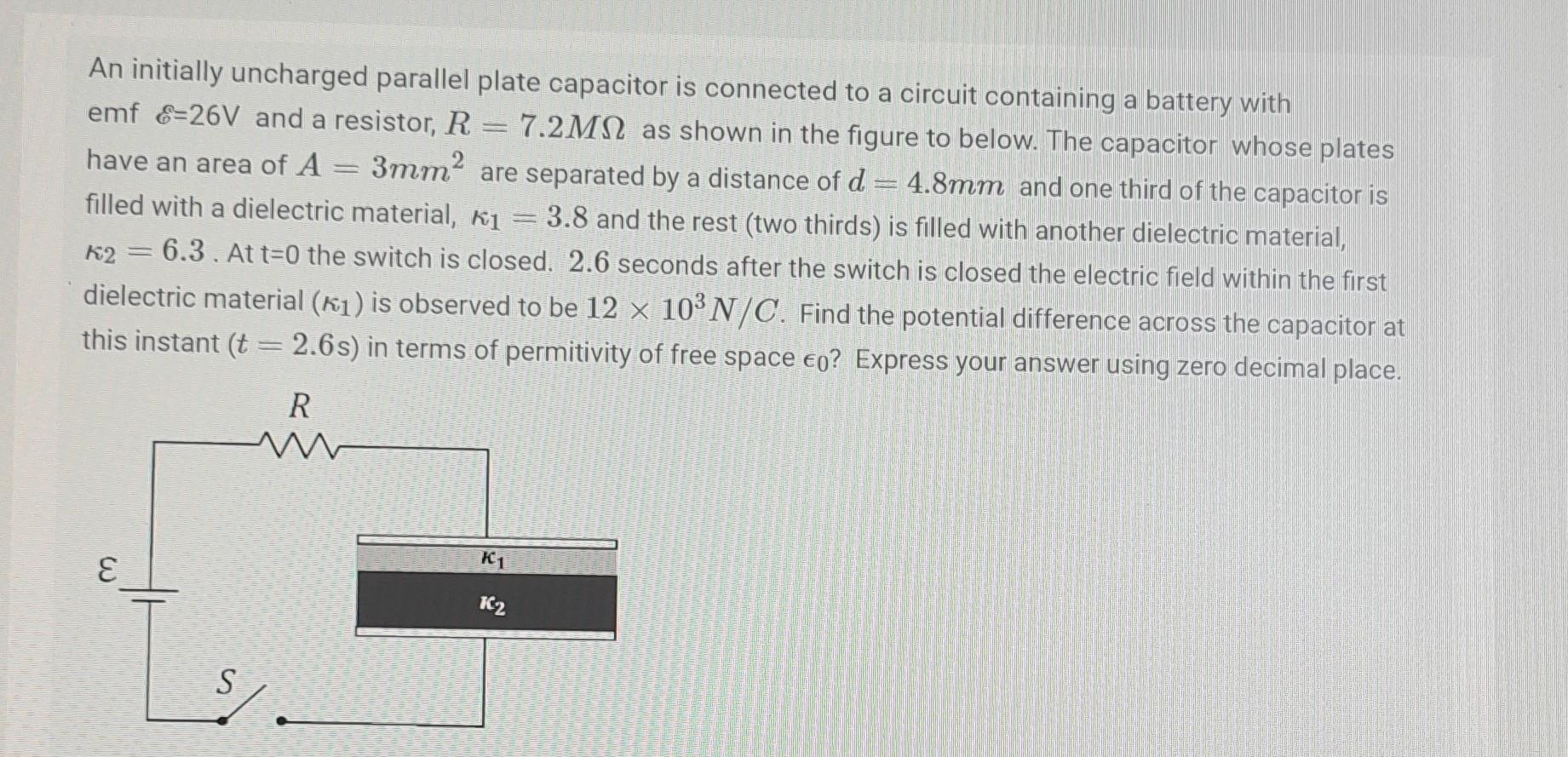 Solved An initially uncharged parallel plate capacitor is | Chegg.com