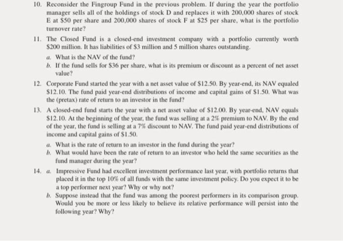 Solved 10. Reconsider the Fingroup Fund in the previous | Chegg.com