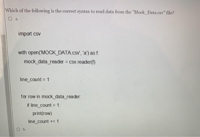 Solved Which of the following is the correct syntax to read | Chegg.com