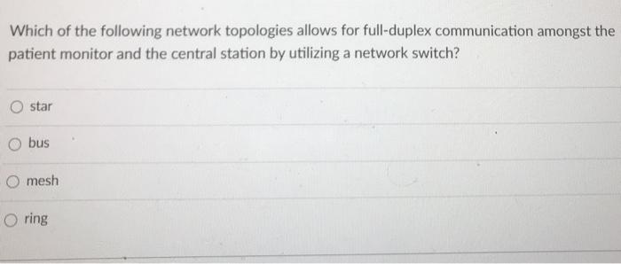 Solved Which of the following network topologies allows for | Chegg.com