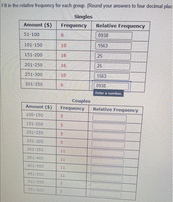 Solved Fill in the relative frequency for each group. (Round | Chegg.com