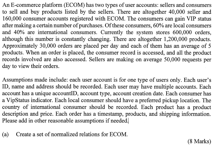 Solved An E-commerce platform (ECOM) ﻿has two types of user | Chegg.com