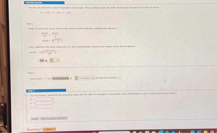 Solved A−115∘,2=125,b=200 Stap 1 Begit by using the Law of | Chegg.com
