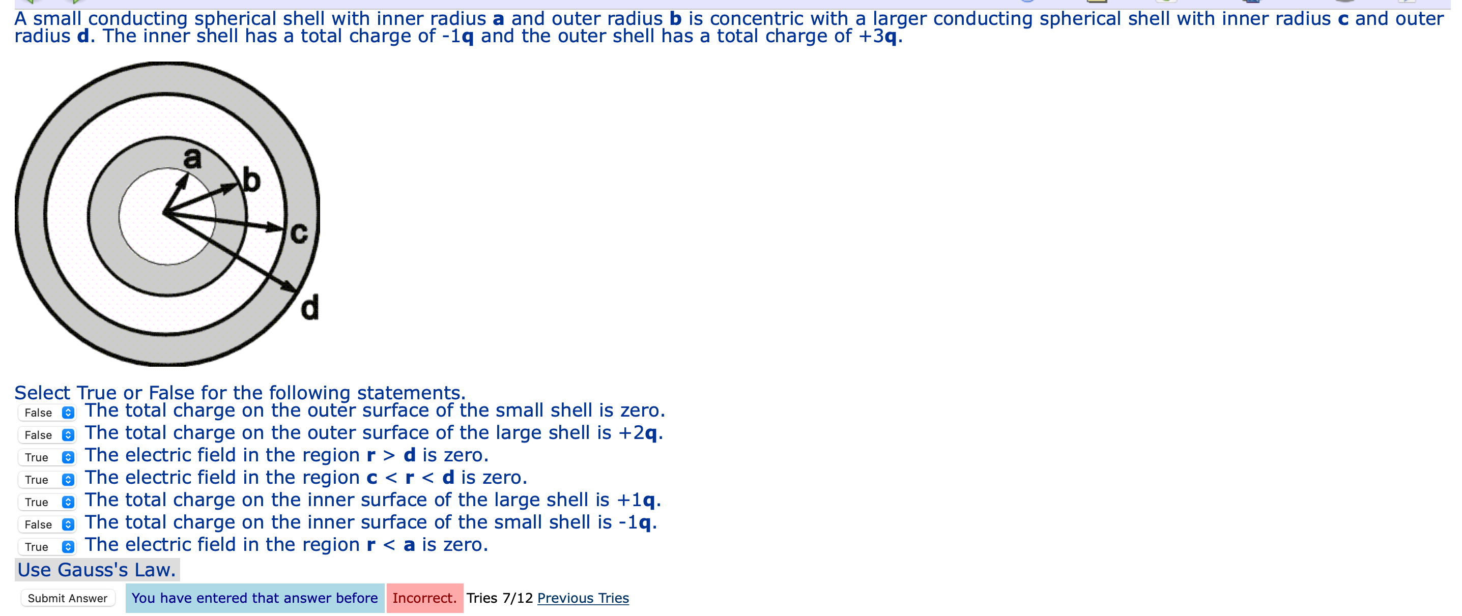 Solved A small conducting spherical shell with inner radius | Chegg.com