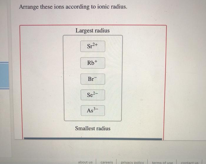 Solved Arrange these ions according to ionic radius. Largest | Chegg.com
