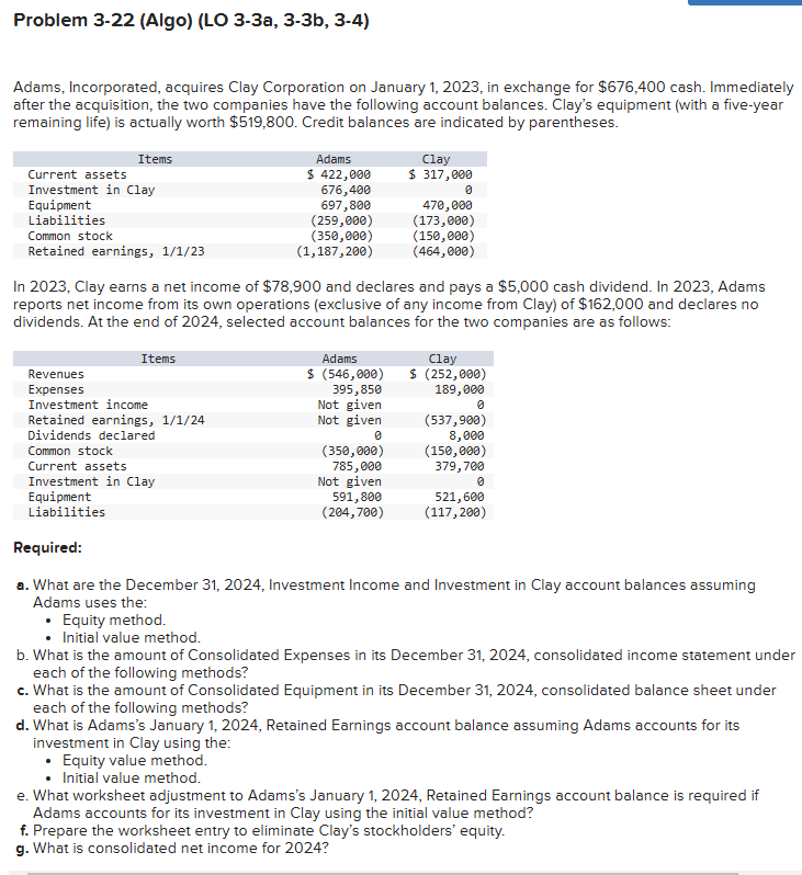Solved Problem 3-22 (Algo) (LO 3-3a, 3-3b, 3-4)Adams, | Chegg.com