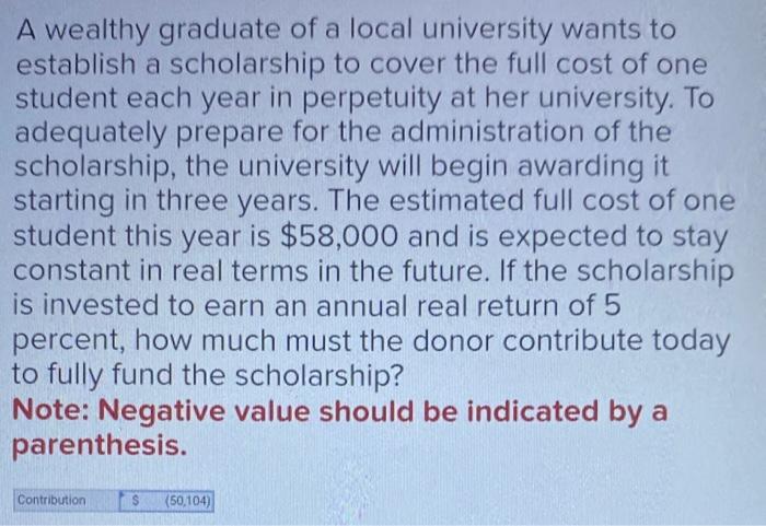 Solved A wealthy graduate of a local university wants to | Chegg.com