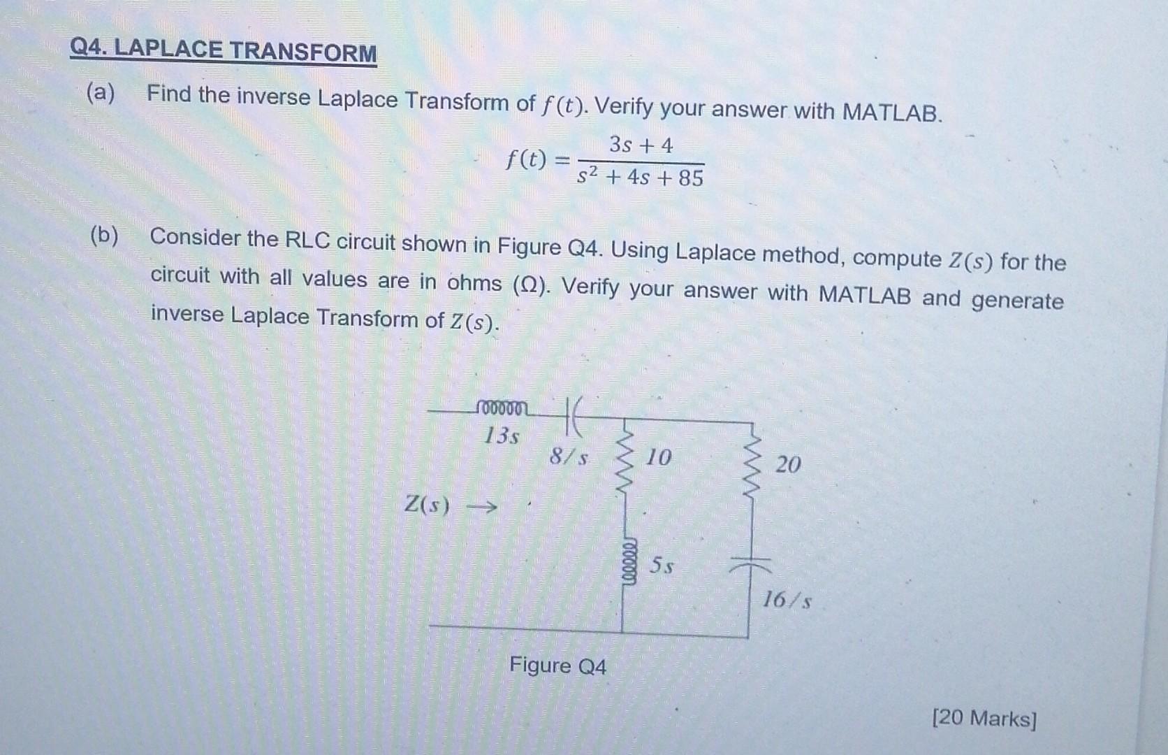 Solved Q4. LAPLACE TRANSFORM (a) Find the inverse Laplace | Chegg.com