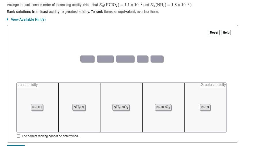 Solved Arrange the solutions in order of increasing acidity. | Chegg.com