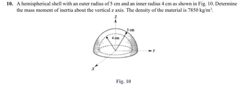 Solved A hemispherical shell with an outer radius of 5cm | Chegg.com